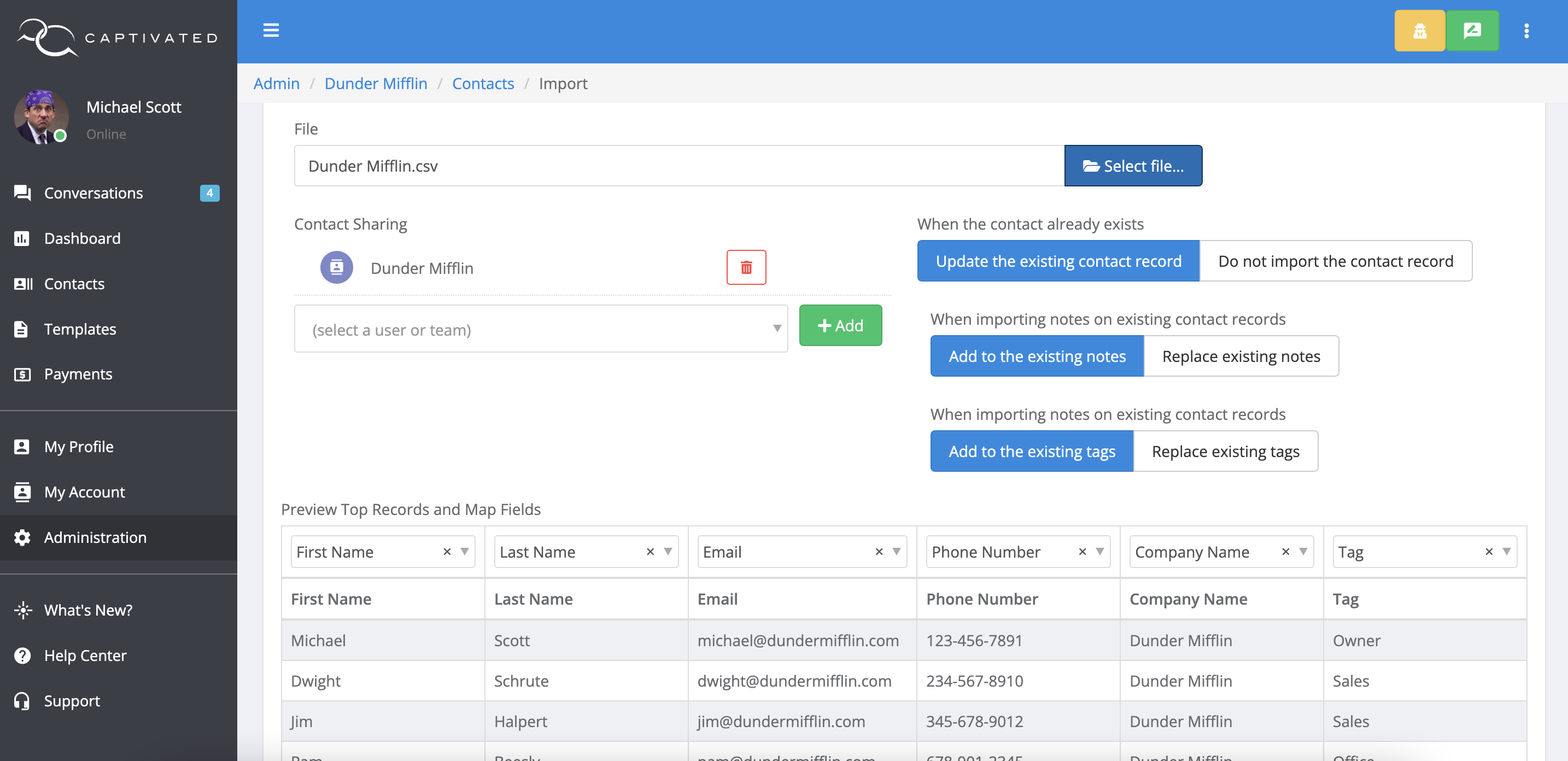 Importing Contacts - Captivated